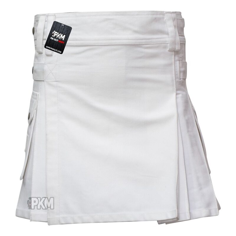 Ladies Utility Kilt white cotton 4 straps Brass metal parts