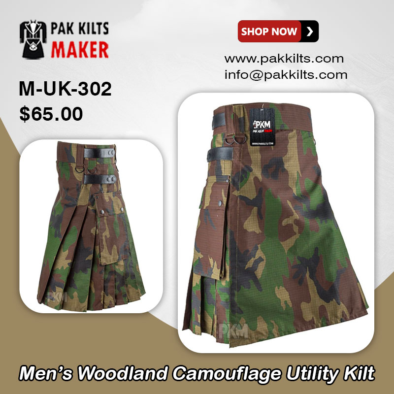 Men’s Woodland Camouflage Utility Kilt - Pak Kilts Maker