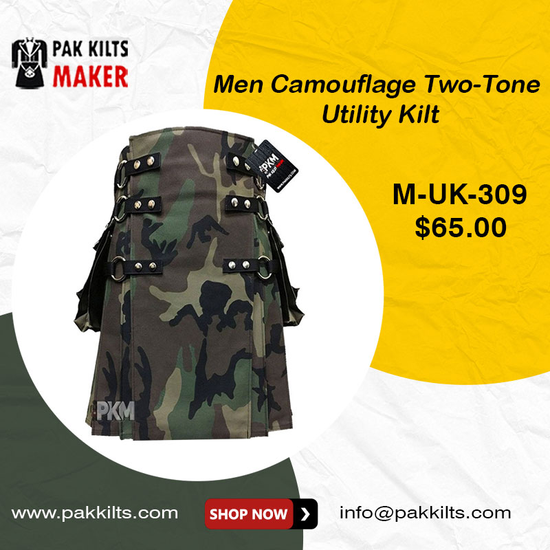 Men Camouflage Two-Tone Utility Kilt - Pak Kilts Maker